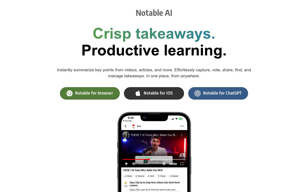 Notable AI | Summarize YouTube with ChatGPT AI